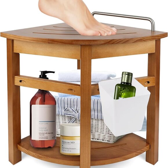Bath | 19 Teak Shower Bench With Shelf Waterproof Shower Stool With ...